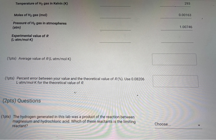 Solved (1pts) Experimental Data Table view List view Table | Chegg.com