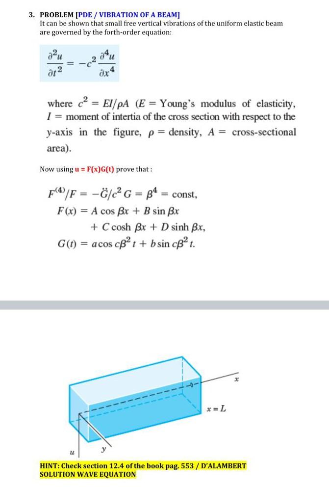 Solved 3. PROBLEM [PDE / VIBRATION OF A BEAM] It can be | Chegg.com