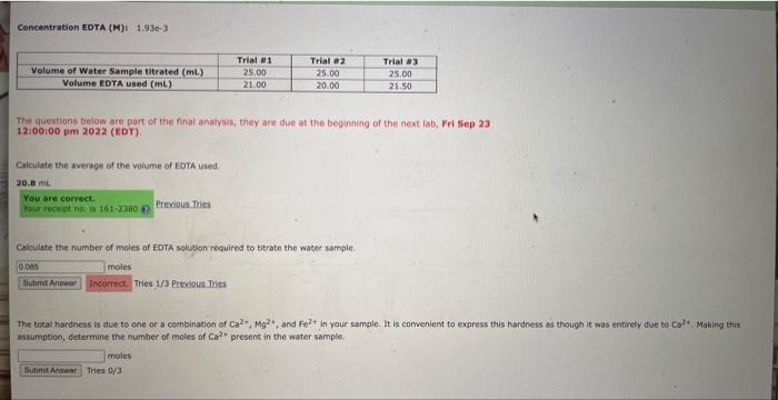 Solved Concentration EDTA (M): 1.93e−3 The guestions below | Chegg.com