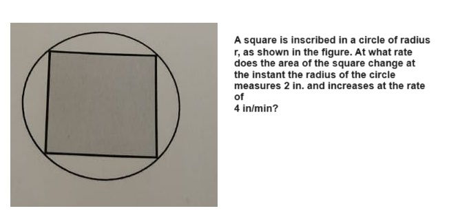 Solved A square is inscribed in a circle of radiusr, ﻿as | Chegg.com