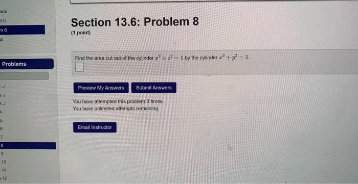 Solved Find the area cut out of the cylinder x2+z2=1 by the | Chegg.com