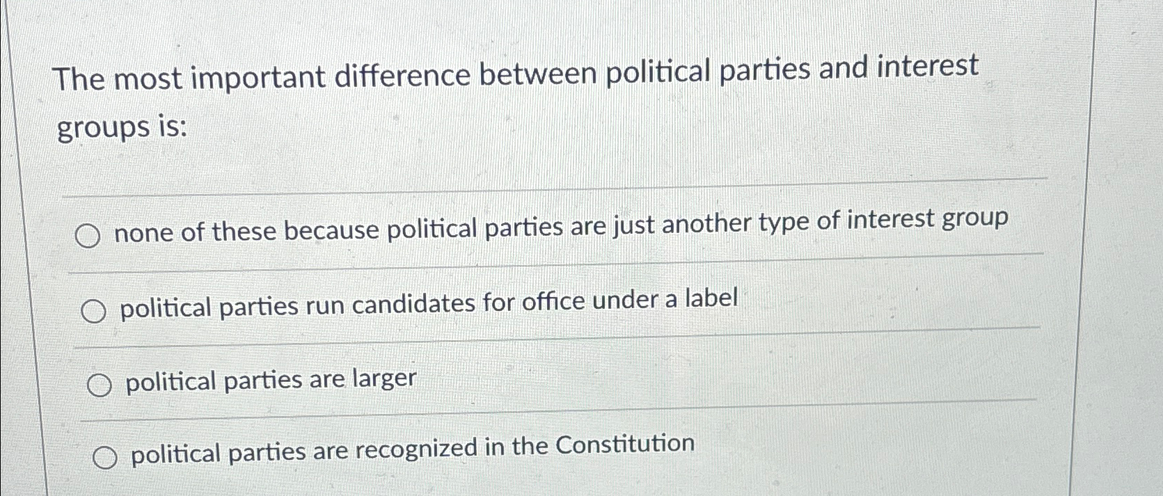 Solved The most important difference between political | Chegg.com