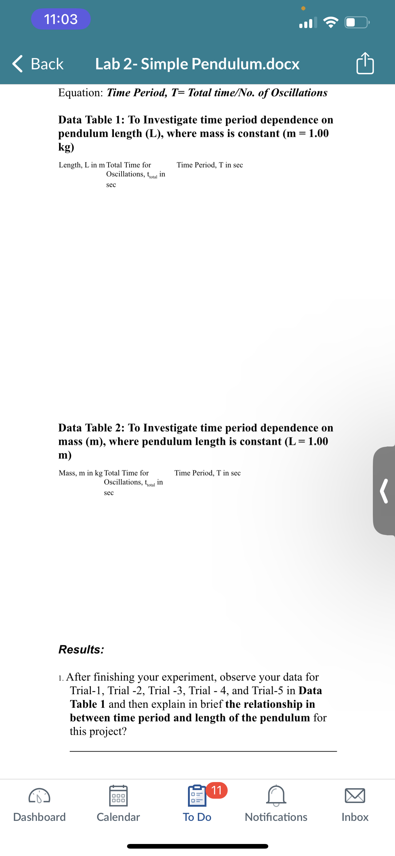 Solved BackLab 2- ﻿Simple Pendulum.docxEquation: Time | Chegg.com