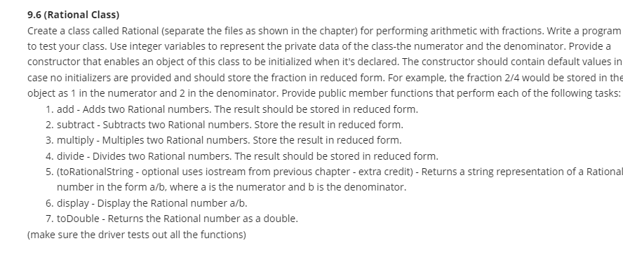 Solved C 96 Rational Classcreate A Class Called 