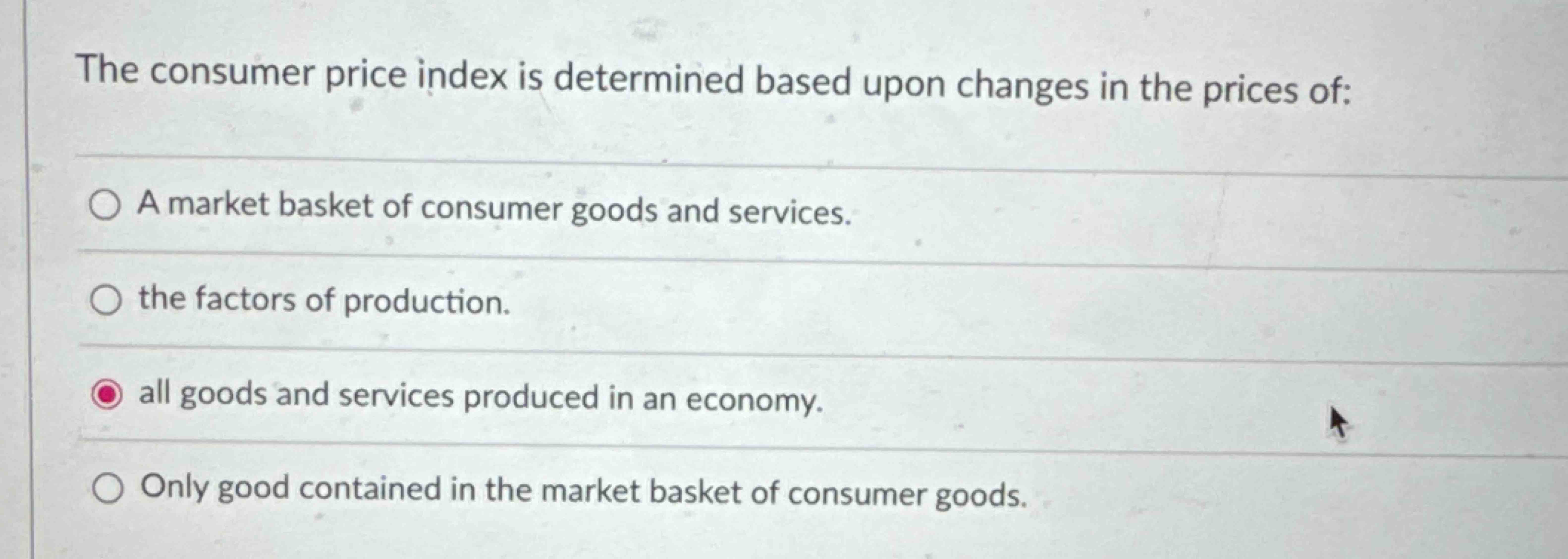 Solved The consumer price index is determined based upon | Chegg.com