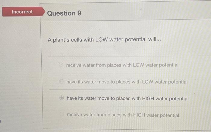 Solved A plant's cells with LOW water potential will... | Chegg.com