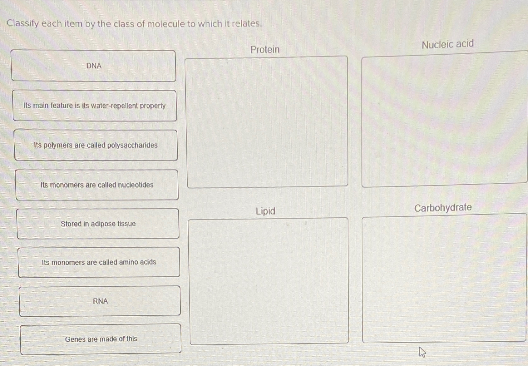Solved Classify each item by the class of molecule to which | Chegg.com