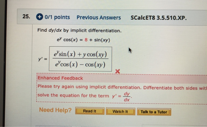 Solved 25. 0/1 points Previous Answers CalcET8 3.5.510.XP. | Chegg.com