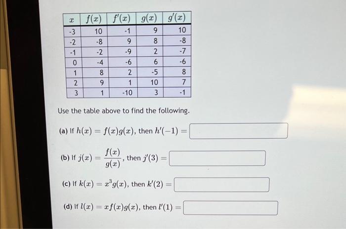 Solved Use the table above to find the following. (a) If | Chegg.com