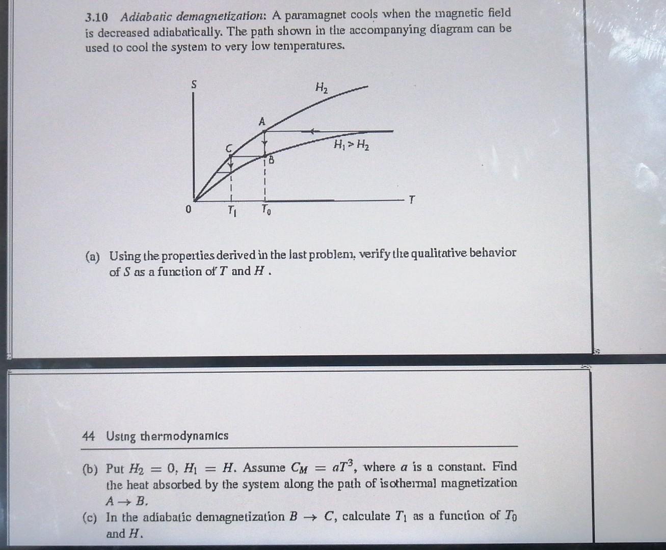 Solved 3.10 Adiabatic demagnetization: A paramagnet cools | Chegg.com