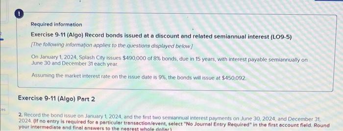 Solved Required information Exercise 9-11 (Algo) Record | Chegg.com