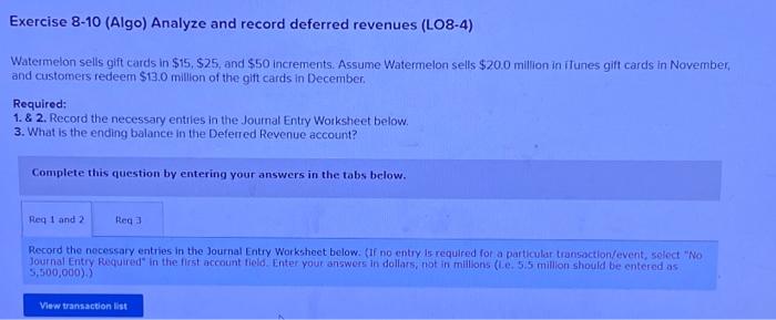 Solved Exercise 8-10 (Algo) Analyze and record deferred | Chegg.com