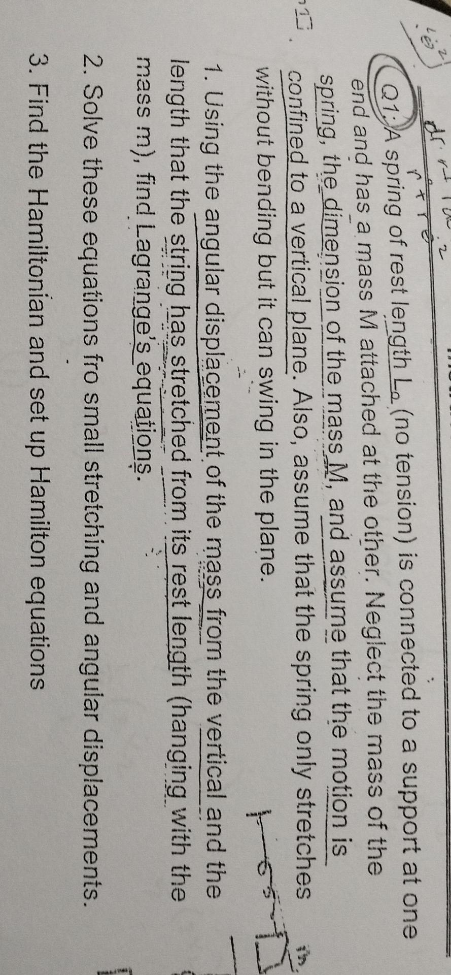 Solved Q1. A spring of rest length L0 (no tension) is | Chegg.com