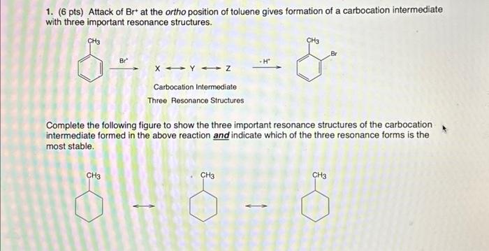 Solved 1. (6pts) Attack of Br+at the ortho position of | Chegg.com