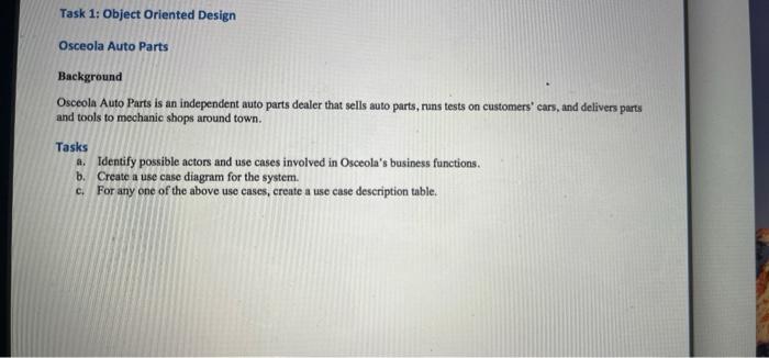 Solved Task 1: Object Oriented Design Osceola Auto Parts | Chegg.com