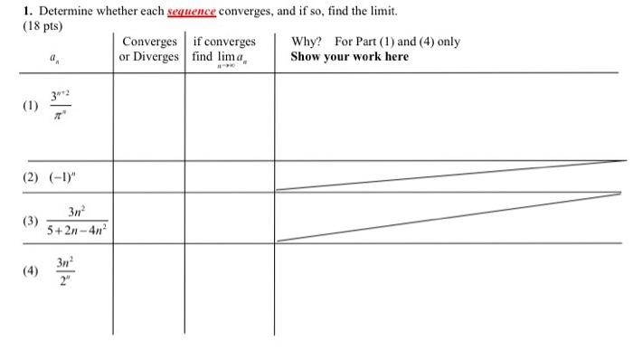 Solved 1. Determine whether each sequence converges, and if | Chegg.com