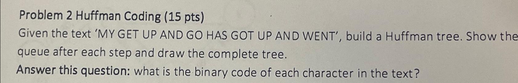 Solved How to solveProblem 2 ﻿Huffman Coding (15 ﻿pts)Given | Chegg.com