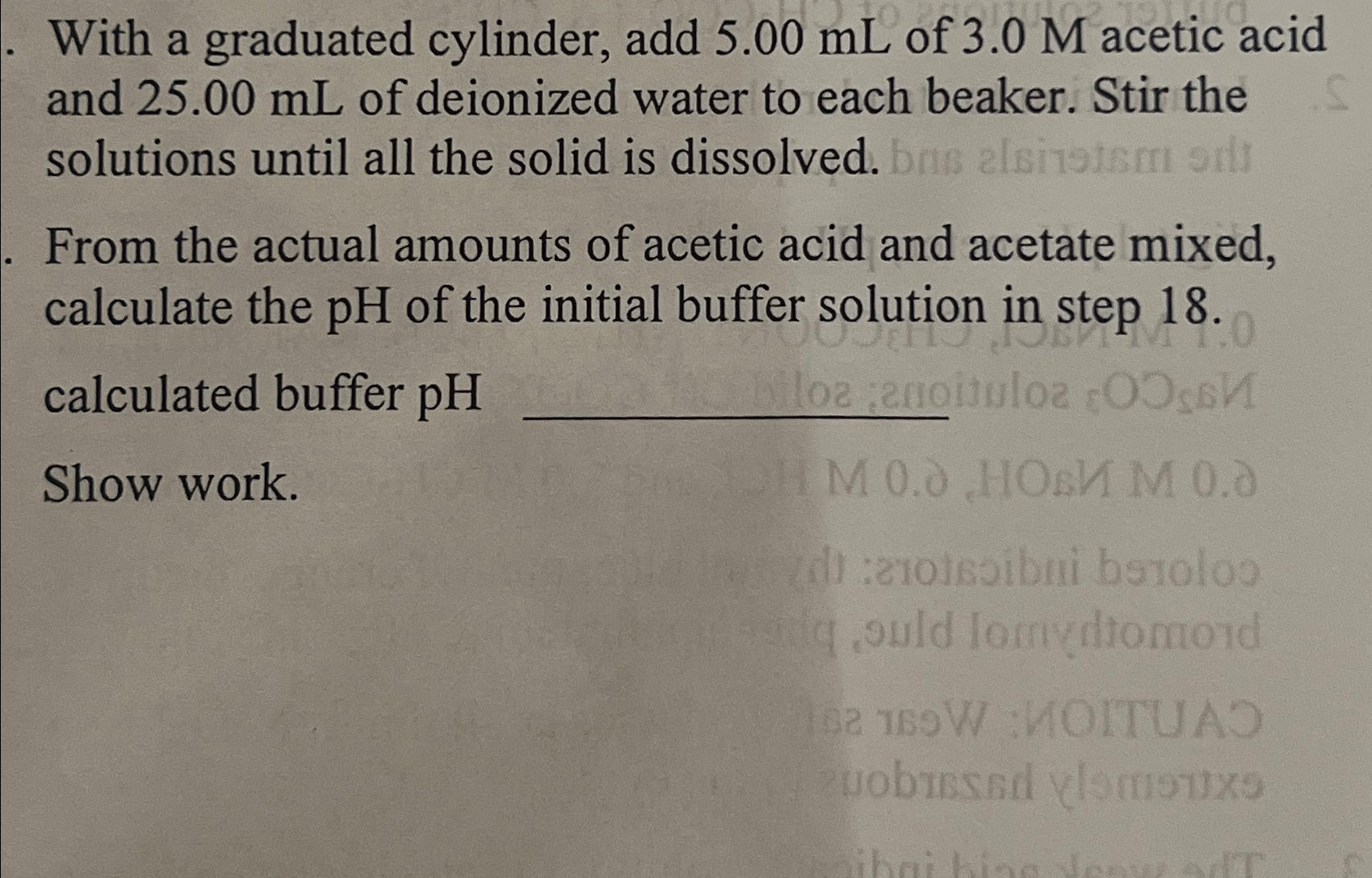 Solved With a graduated cylinder, add 5.00mL ﻿of 3.0M | Chegg.com