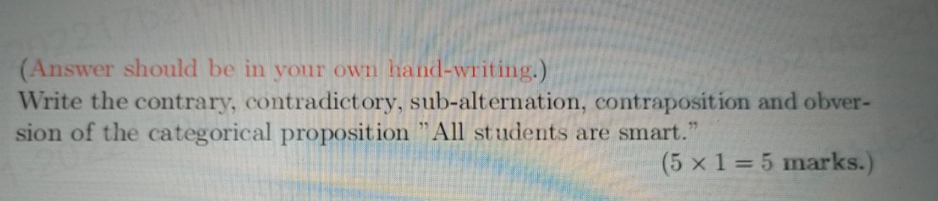 Solved (Answer should be in your own hand-writing.) Write | Chegg.com