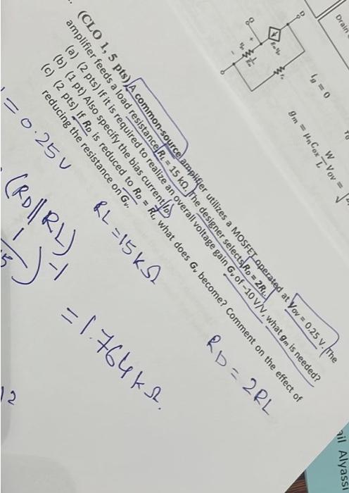 Solved Drain g 4 it g=0 §% www H W 9m UnCoxov = = 0.25V | Chegg.com