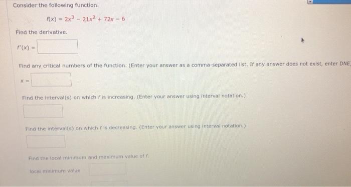 Solved Consider the following function f(x) = 2x3 - 21x2 + | Chegg.com