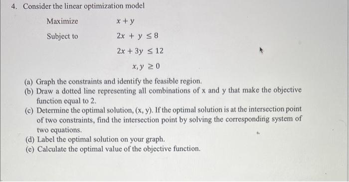 Solved 4. Consider the linear optimization model Maximize | Chegg.com