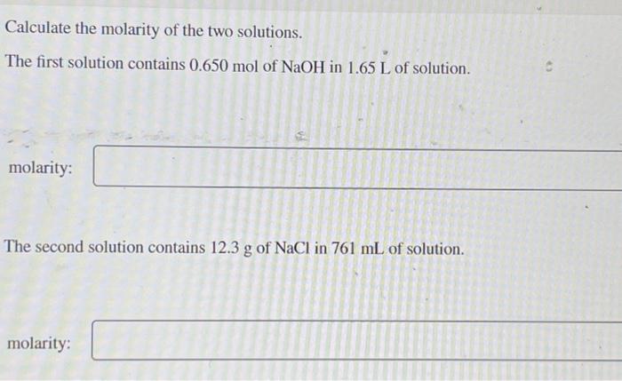Solved Calculate the molarity of the two solutions. The | Chegg.com