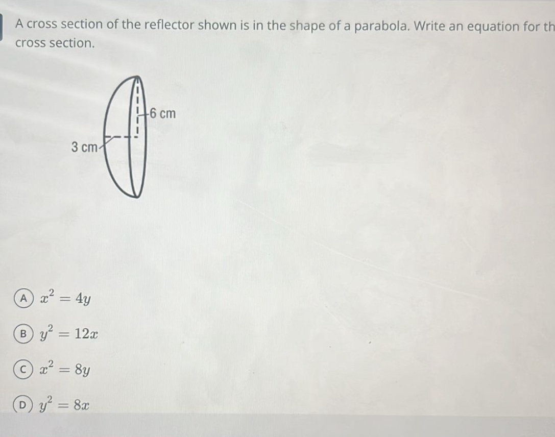 Solved A cross section of the reflector shown is in the | Chegg.com