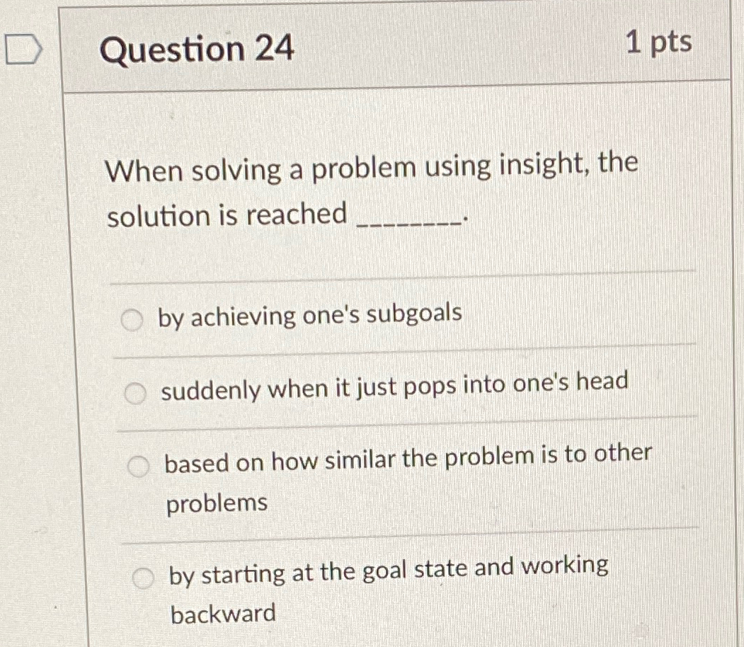 Solved Question 241ptsWhen solving a problem using insight, | Chegg.com