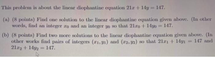 Solved This problem is about the linear diophantine equation | Chegg.com
