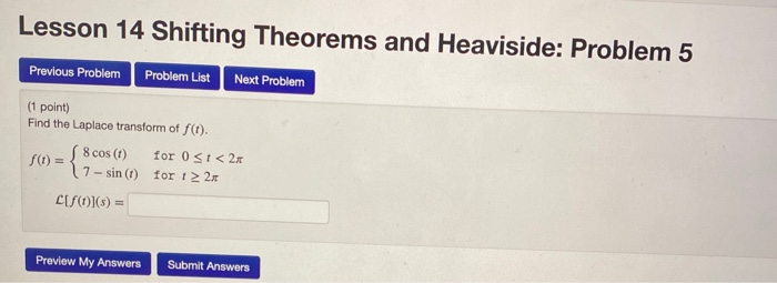 Solved Lesson 14 Shifting Theorems and Heaviside: Problem 4 | Chegg.com