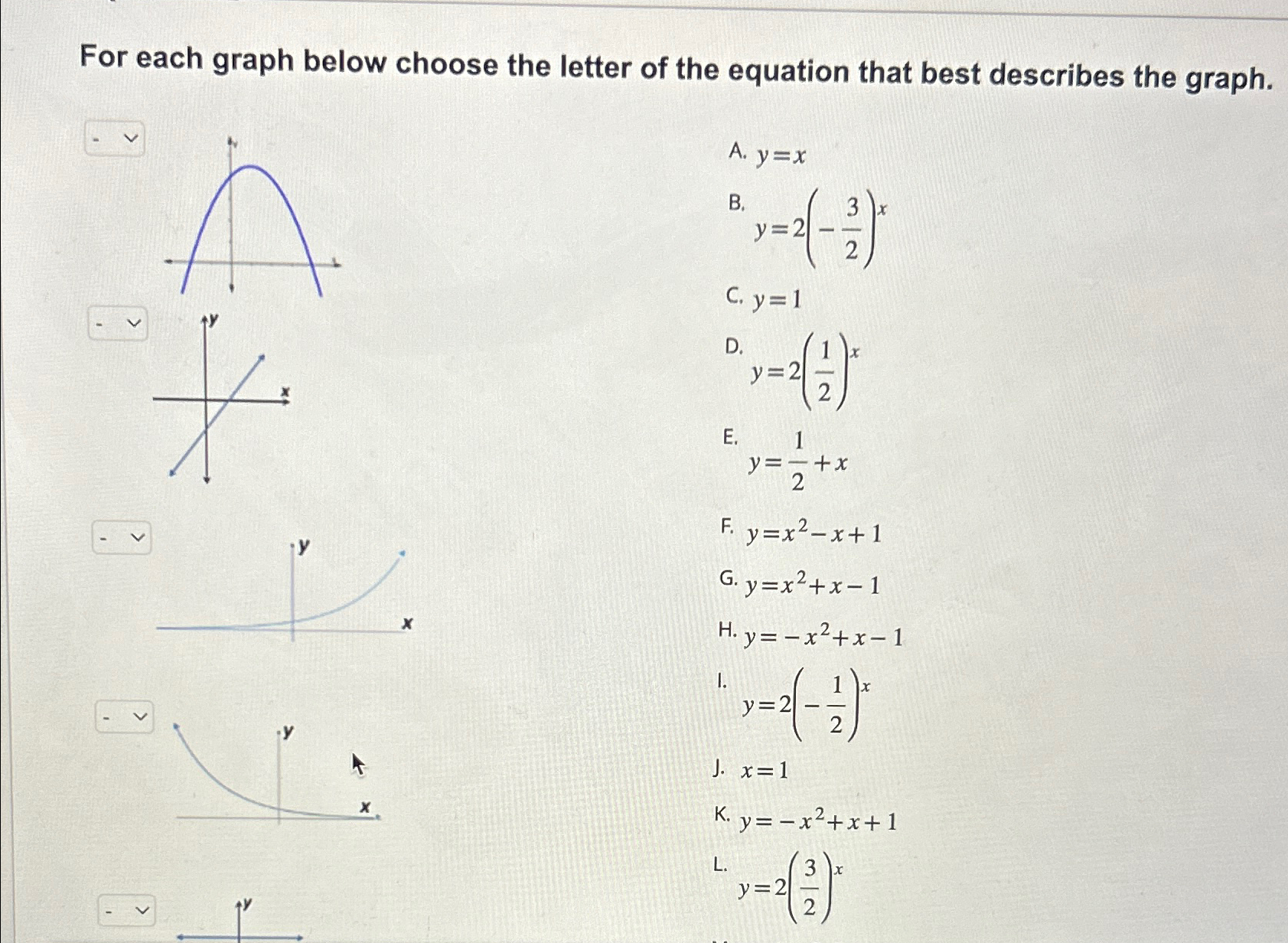 For each graph below choose the letter of the | Chegg.com