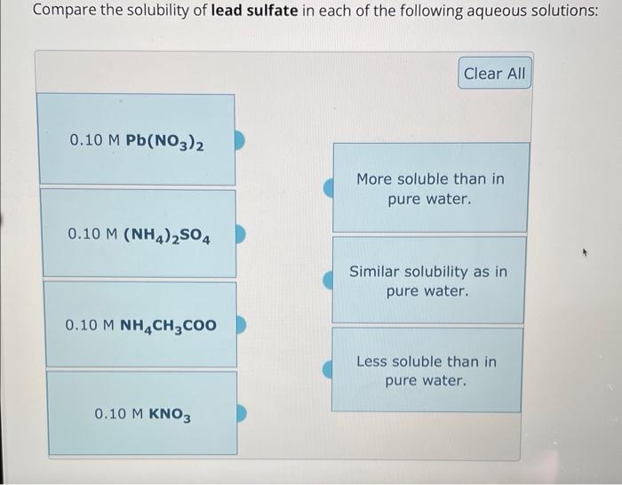 Solved Compare the solubility of lead sulfate in each of the | Chegg.com