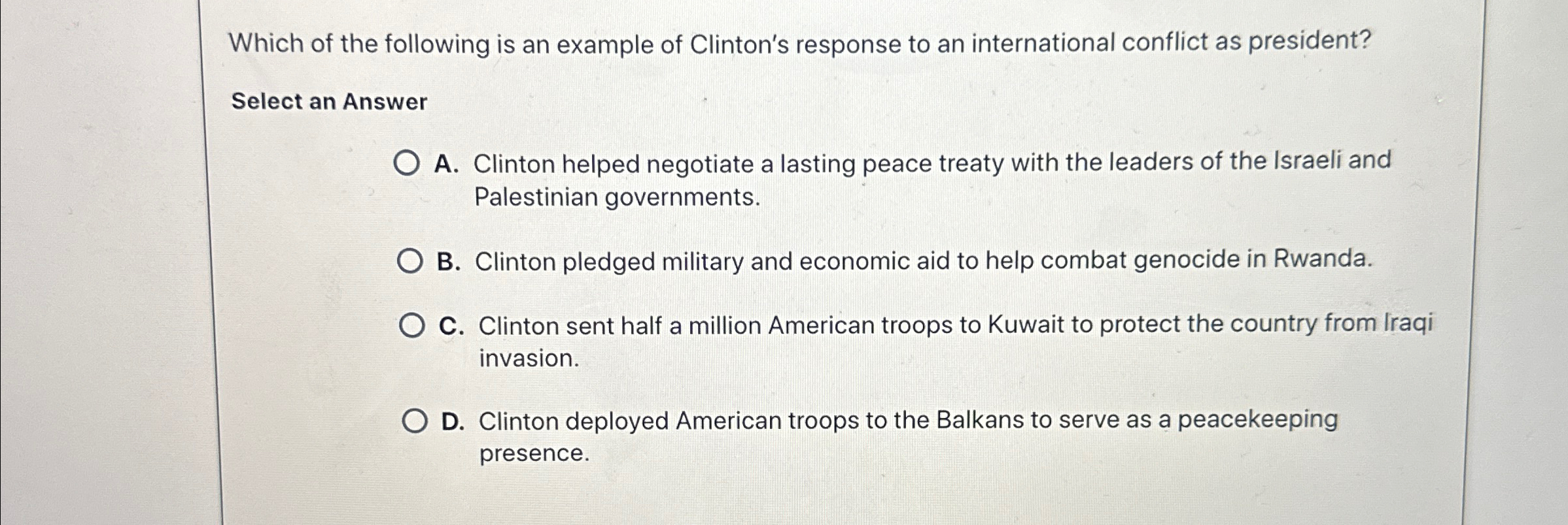 Solved Which of the following is an example of Clinton's | Chegg.com