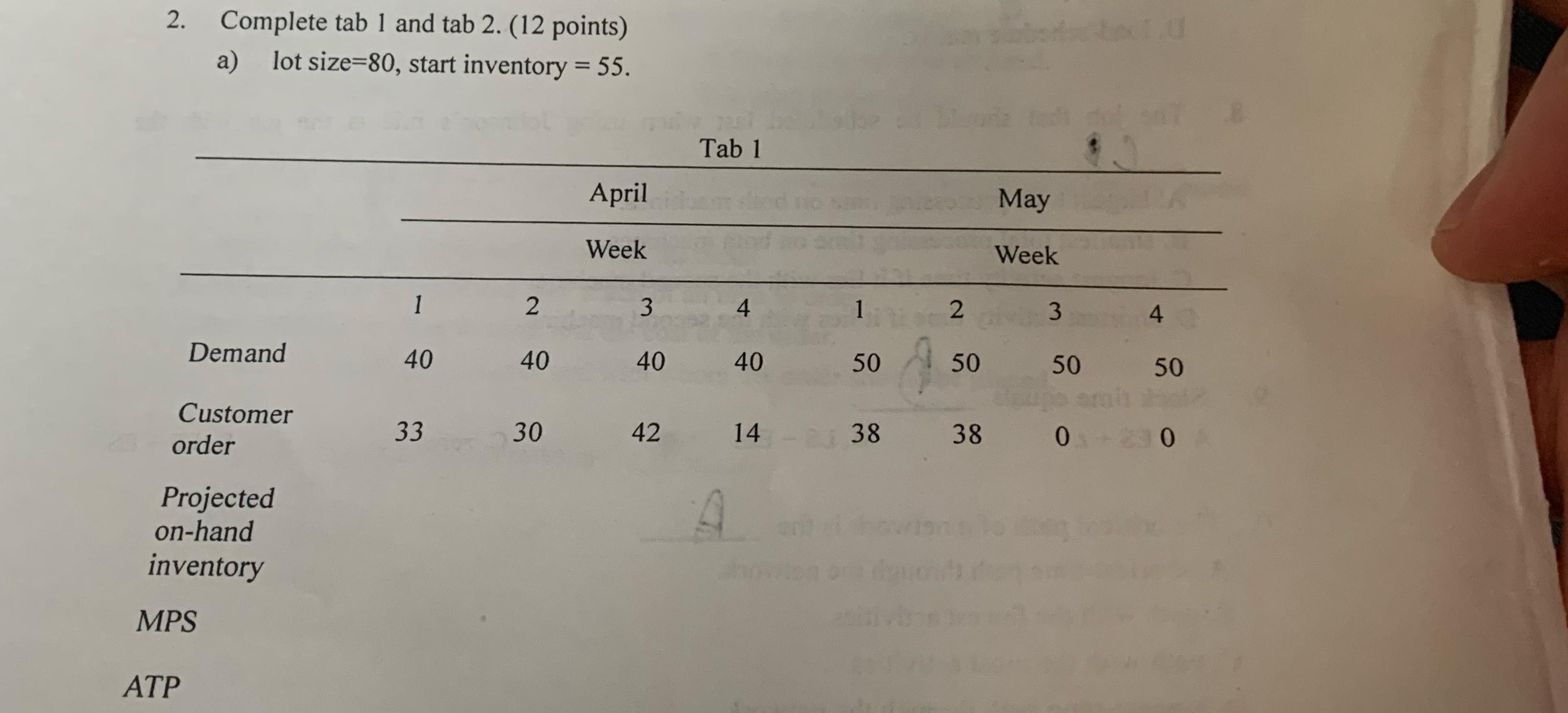 Solved Complete tab 1 ﻿and tab 2. (12 ﻿points)a) ﻿lot size | Chegg.com