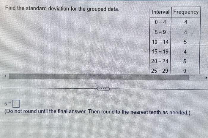 Solved Find the standard deviation for the grouped data. | Chegg.com