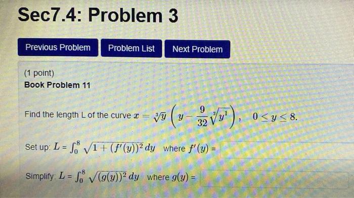 Solved (1 point) Book Problem 11 Find the length L of the | Chegg.com