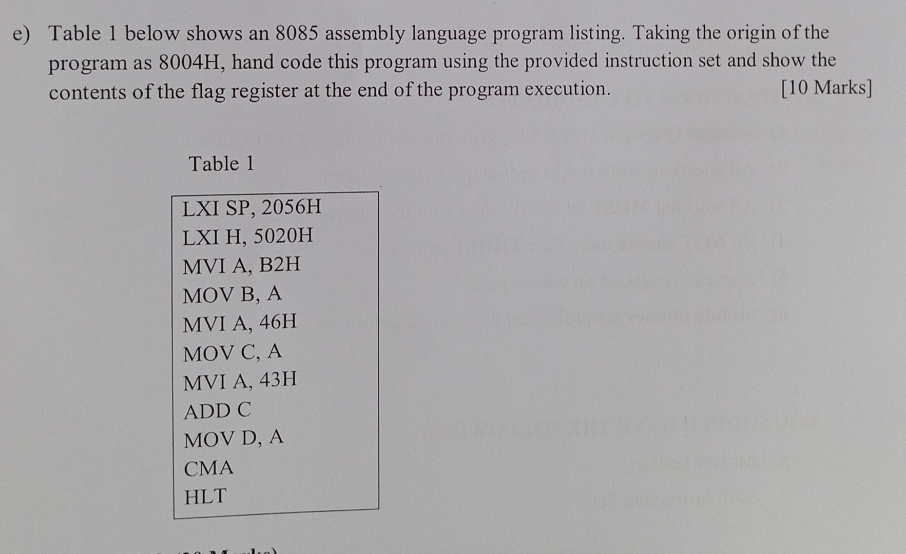 Solved E table 1 below Shows An 8085 assembly Language