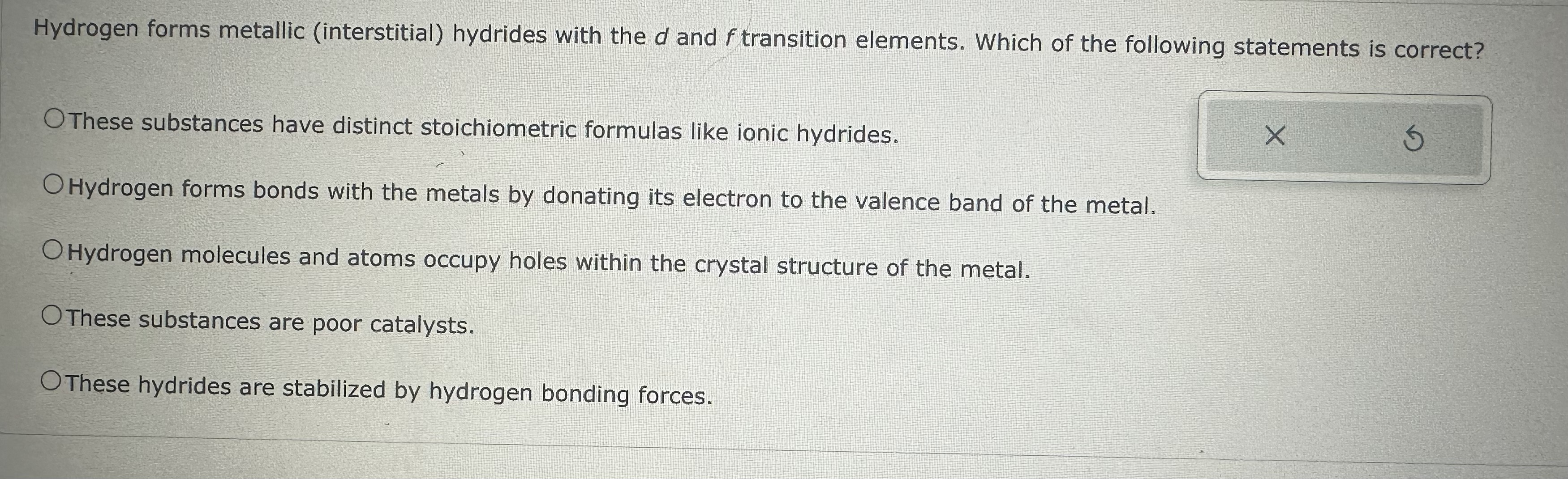 Solved Hydrogen forms metallic (interstitial) ﻿hydrides with | Chegg.com