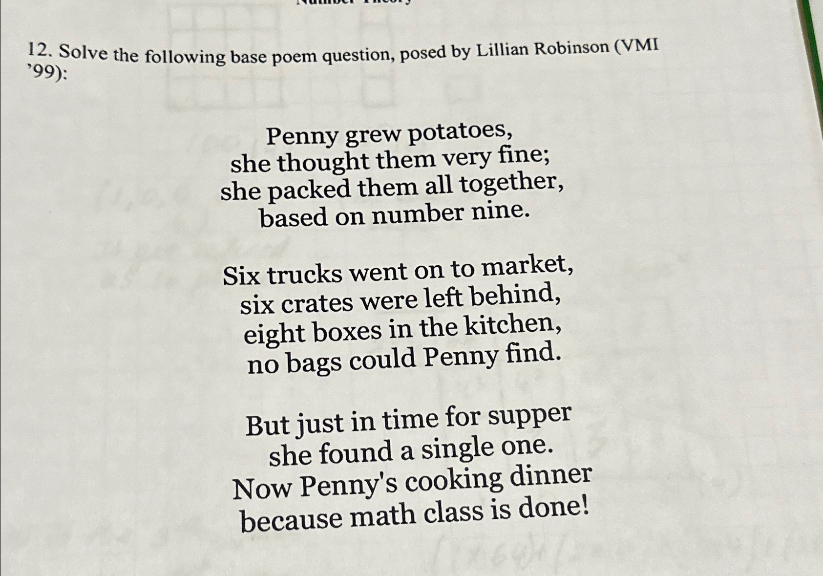 Solved Solve the following base poem question, posed by | Chegg.com