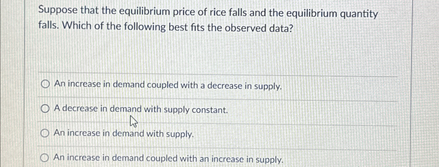 Solved Suppose that the equilibrium price of rice falls and | Chegg.com