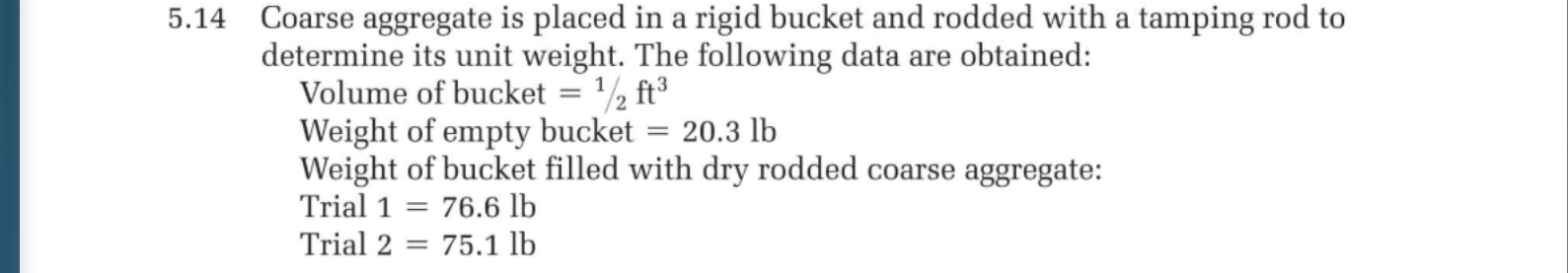 5.14 ﻿Coarse aggregate is placed in a rigid bucket | Chegg.com