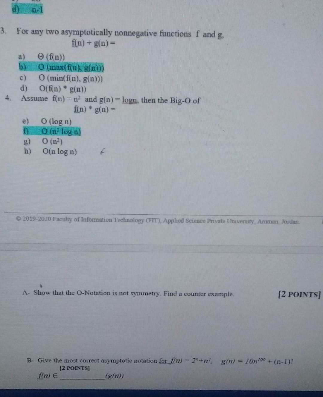 Solved 3. For any two asymptotically nonnegative functions f | Chegg.com