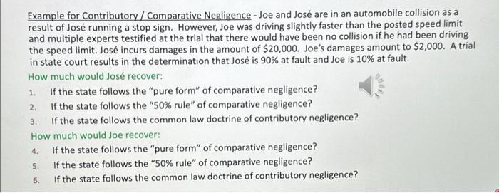 Solved Example for Contributory / Comparative Negligence - | Chegg.com