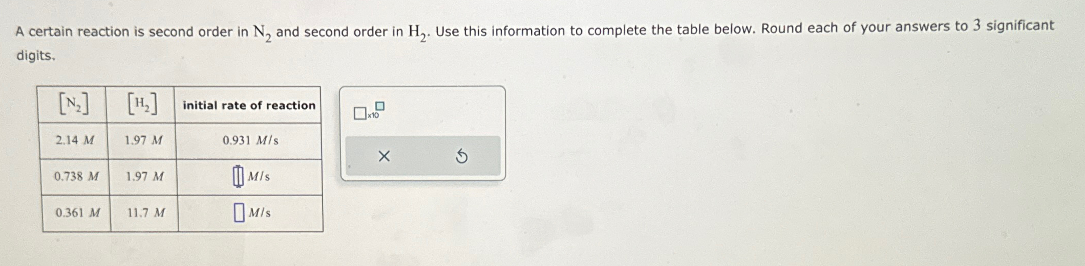 Solved A certain reaction is second order in N2 ﻿and second | Chegg.com