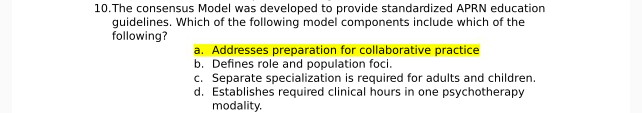 Solved 10.The consensus Model was developed to provide | Chegg.com