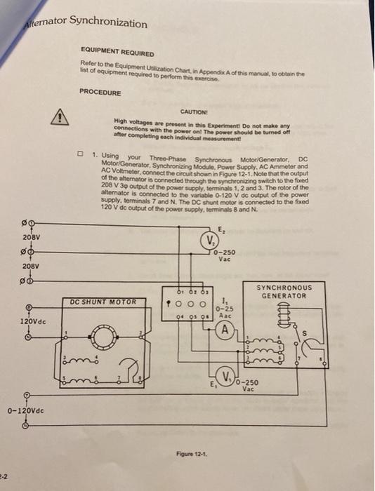 Solved Experiment 12 Alternator Synchronization OBJECTIVE . | Chegg.com
