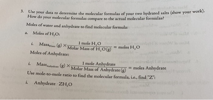Solved formulas of your two hydrated salts (show your work). | Chegg.com