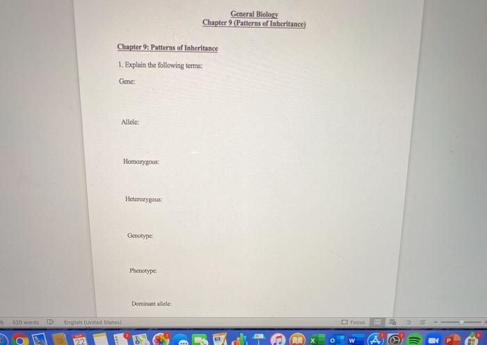 Solved General Biology Chapter 9 (Patterns of Inheritance) | Chegg.com