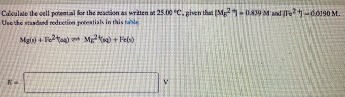 Solved Calculate The Standard Cell Potential Ecell For The